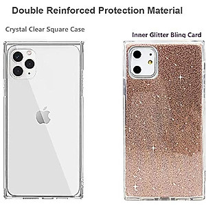 VUIIMEEK for iPhone 11 Case 6.1“ Square Clear Inner Glitter,Cute Crystal Sparkle Flexible Soft High Impact Shockproof with Design Protective Cover Case for iPhone 11, Bling Rose Gold