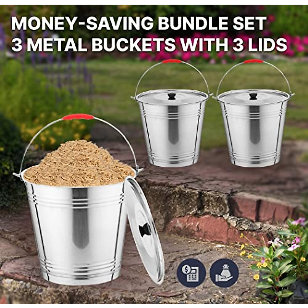 Skywin Metal Can with Lid - Durable 4 Gallon Metal Bucket With Lid for Heavy Loads - Environment-friendly Metal Trash Can With Lid Outdoor, Safe Alternative to Plastic (3)