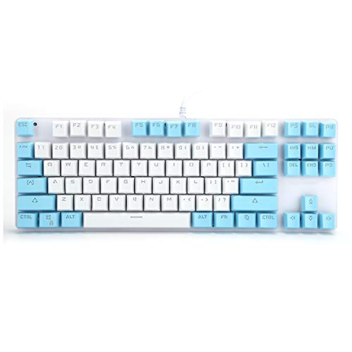 Zyyini Bindpo Mechanical Keyboard, 87-Keys Computer Gaming Keyboard with Color Mixed Backlight, USB Wired Keyboard for Desktop ComputerLaptopOffice, Plug and Play (White Blue)