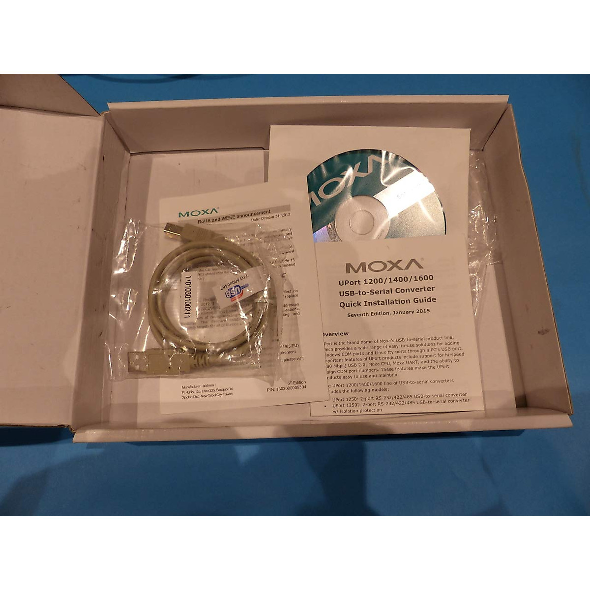 MOXA UPort 1610-16 USB to 16-Port RS-232 Serial Hub, USB 2.0 hi-Speed, 921.6Kbps, 15KV ESD Protection