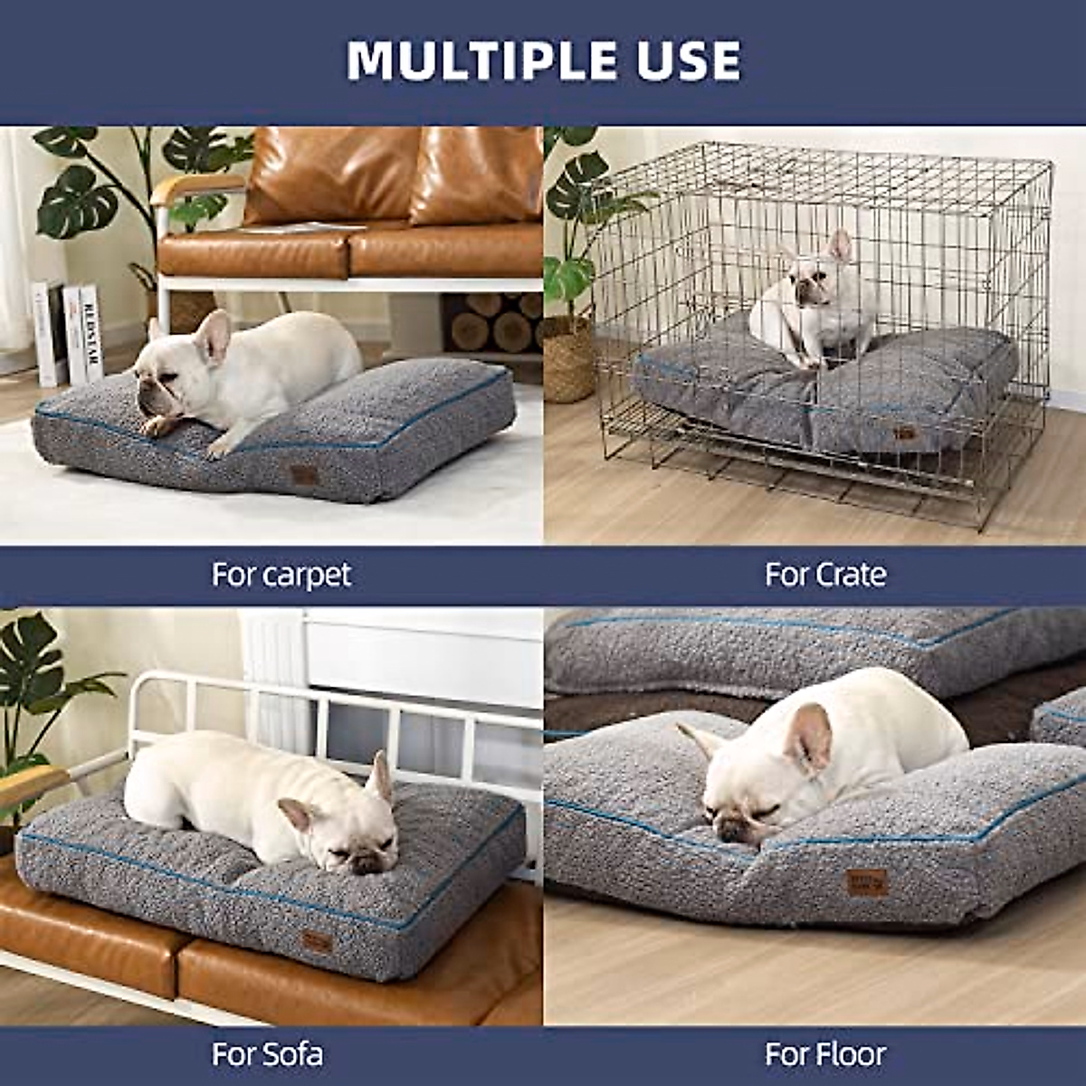 pettycare Washable Beds for Medium and Large Dogs with Waterproof Liner, Shredded Memory Foam Dog Crate Bed with Removable Cover, Fit Up to 65 LBs Orthopedic Pet Mat Pillow, Grey