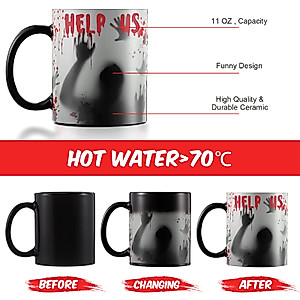 Color Changing Zombie Mug Surprise Birthday Gift Cup Bloody Scary Coffee Mug Heat Sensitive Morphing Ceramic Mug for Birthday Halloween Christmas Gift(11 oz)