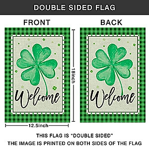 Mloabuc St. Patrick's Day Garden Flag Welcome Lucky Buffalo Lattice Yard Flag Farmhouse Double Sided Lattice Vertical Outdoor Decor 12 x 18 In