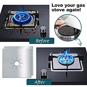 KICNIC Square Stove Burner Covers 10 Pcs, Non-stick Gas Range Protectors Liners, 10.6 x10.6 in, Silver Stovetop Covers, 0.2mm