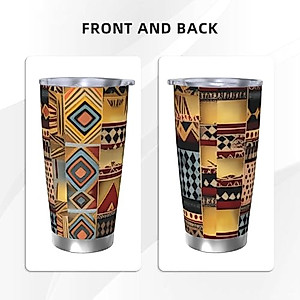 NHJKLWQSZ African Textile Patchwork 20oz Stainless Steel Tumbler With Lid And Straw, Double Wall Vacuum Insulated Coffee Mug Travel Cups Leak-Proof Lid For Hot And Cold Drinks, Metal Straws And Brush