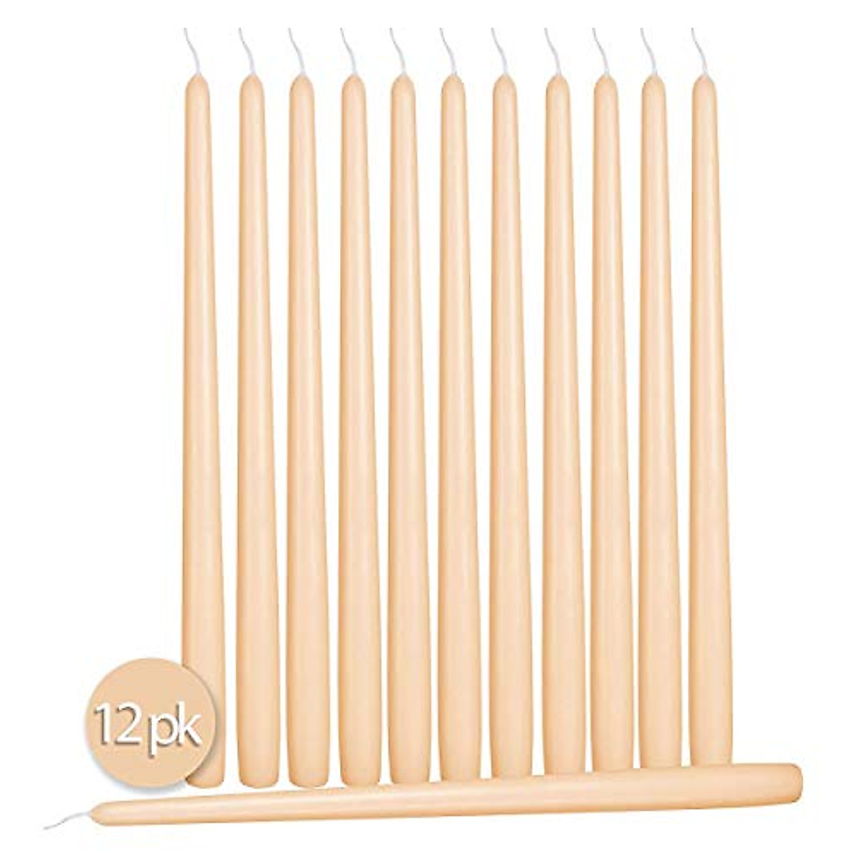 12 Pack Tall Taper Candles - 10 Inch Cream Dripless, Unscented Dinner Candle - Paraffin Wax with Cotton Wicks - 8 Hour Burn Time