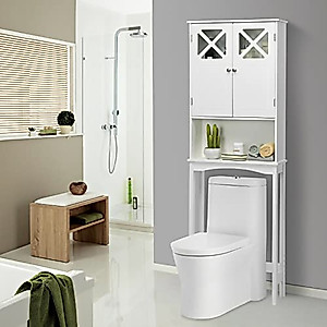 TUOCHUFUN Over The Toilet Cabinet with Doors - 2-Door Over The Toilet Bathroom Storage Cabinet with Adjustable Shelf