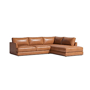 Valencia Serena 108" Cognac Tan Brown Full Leather Sectional Sofa with Right Chaise | Nappa 11000 Leather, Modern Low Profile Lounge Sofa | L Shaped Couch for Living Room Furniture