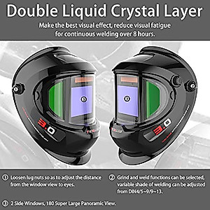 TEKWARE Auto Darkening Welding Helmet Large Viewing True Color Solar Powered Welding Hood with Side View, 4 Arc Sensor Wide Shade Range 4/5-9/9-13 Welder Mask for Mig Tig Arc Grinding Plasma