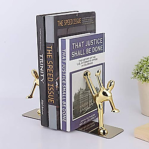 Bookends，Book Ends，Book Ends for Shelves，1 Pair Gold Bookends Stainless Steel Kung Fu Man Heavy Duty Bookends Decorative for Books Movies Home Desk Office
