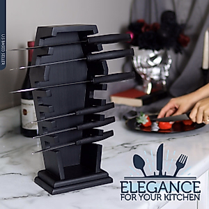 Potted Pans Gothic Kitchen Coffin Knife Holder - Spooky 7 Blade Goth Kitchen Decor Knife Storage - Gothic Oddities Wood Coffin Halloween Kitchenware Counter Accessory Steak Knife Organizer