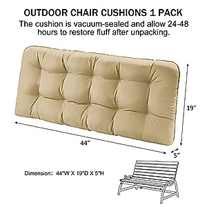 downluxe Outdoor Chair Cushions, Waterproof Tufted Overstuffed U-Shaped Memory Foam Bench Cushion for Swing Loveseat Patio Funiture, 44" x 19" x 5", Khaki, 1 Pack