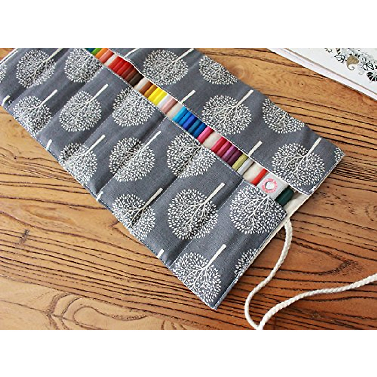 CreooGo Canvas Pencil Wrap, Pencils Roll Case Pouch Hold for 72 Colored Pencils (Pencils are not Included)-Tree,72 Holes