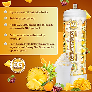 Galaxy Gas Tropical Punch Flavor, Whipped Cream Dispenser Cartridge Tank, Nitrous Oxide 2.2L 1100 Gram, Whipped Cream Tank, N2O Charger Tank, 1 Cylinder