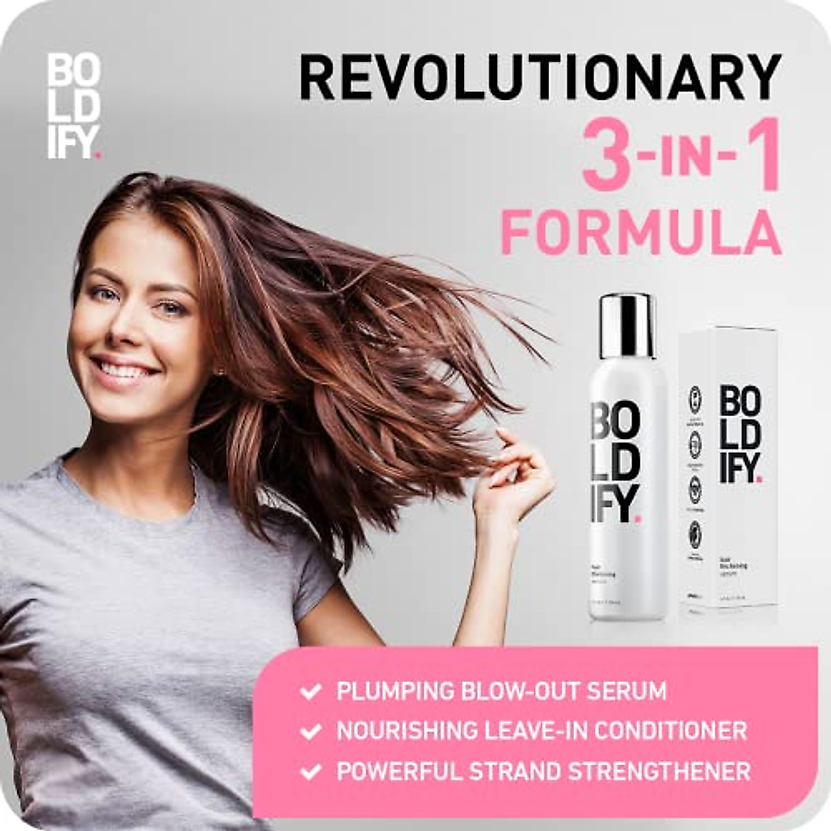 Boldify Hair Thickening Serum - Best Hair Thickening Products for Women & Men, Instant Hair Thickener - Natural 3-in-1 Hair Volumizer for Fine Hair, Conditioner, & Plumping Blow Dryer Treatment - 4oz