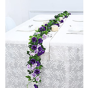 Floweroyal 2 Pack Artificial Flower Garlands 15.8FT Fake Rose Vines Silk Flowers Hanging Rose Ivy for Wedding Arch Party Home Garden Wall Decor (Purple)