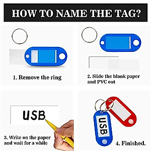 Sukh 70 Pcs Key Ring Tags - Key Tags Plastic 10 Assorted Colours of Key Ring Tags,Identifiers,Name Tags and Labels,Adapt to USB Drive,Keys,Pets,Bags,Clothes Racks and Drawers,Rectangular 2.1x4.6cm