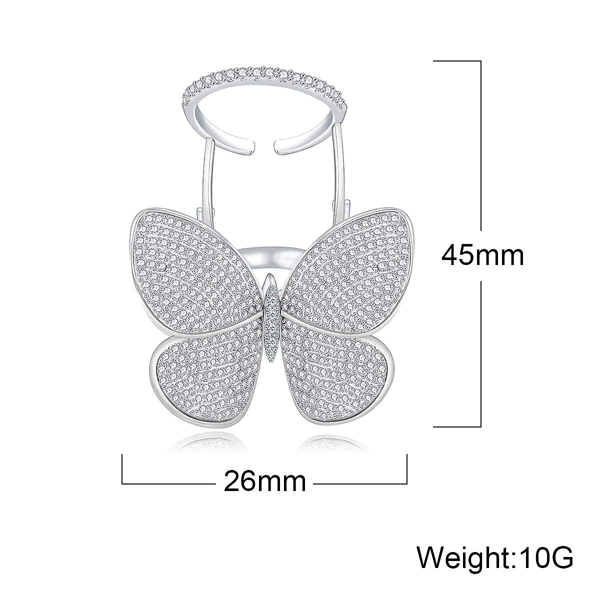 TEMICO Moving and Flying Butterfly CZ Paved Platinum Plated Fashion Party Cocktail Ring Wide Band for Women