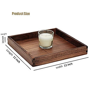 MAGIGO 12 x 12 Inches Small Square Black Walnut Wood Ottoman Tray, Serve Tea, Coffee or Breakfast in Bed, Classic Wooden Decorative Serving Tray