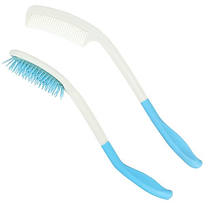 Kesywale Long Reach Handled Comb and Hair Brush Set for Elderly and Hand-Disabled People, Not Need to Lift Hand (Blue)