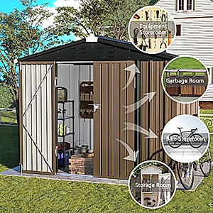 UDPATIO Outdoor Storage Shed 8x6 FT, Metal Garden Shed for Bike, Garbage Can, Tool, Lawnmower, Outside Sheds & Outdoor Storage Galvanized Steel with Lockable Door for Backyard, Patio, Lawn, Brown