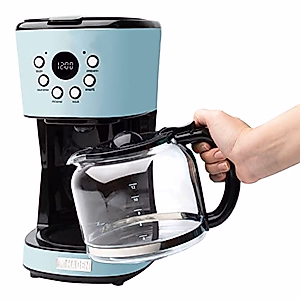 HADEN 75032 Heritage Innovative 12 Cup Capacity Programmable Vintage Retro Home Countertop Coffee Maker Machine with Glass Carafe, Turquoise Blue