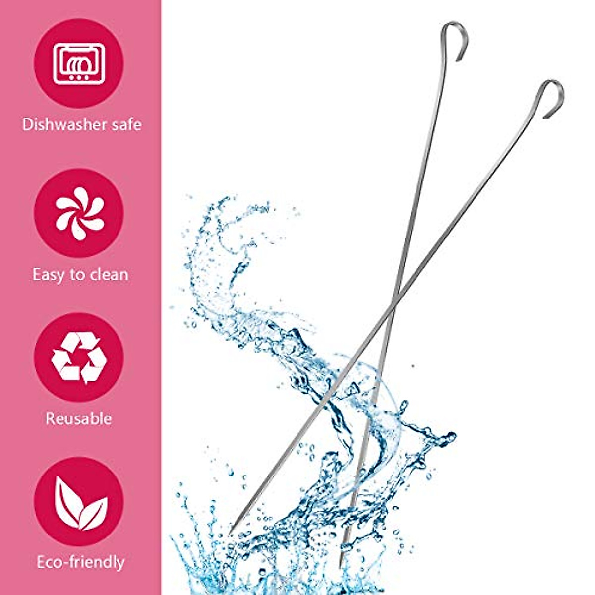 Stainless Steel Kabob Skewers 14", Luxiv 12 Pcs Metal BBQ Skewers Grilling Skewers Sets Reusable Outdoor Barbecue Skewers for Meat, Vegetables