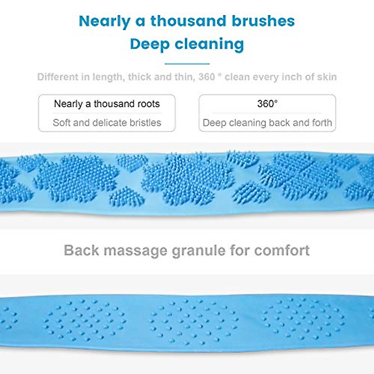 Silicone Back Scrubber for Shower, YUSERBO Silicone Bath Body Brushes, Heart-Shaped Handle and Lucky Four Leaf Clover Double Side Brush, Exfoliating Body Scrubber, Deep Clean and Relax Body Blue