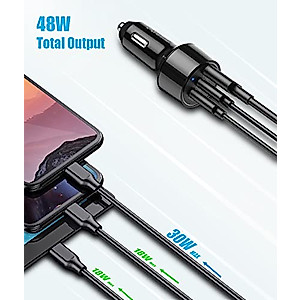 USB C Car Charger 48W, Deep Dream USB C Car Adapter Fast Charging, PD & QC3.0 Cigarette Lighter Adapter Compatible with iPad, iPhone 14 Plus Pro 13 12 11, Samsung Galaxy S23 S22 S21 S20, Google Pixel