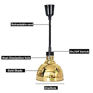 KOUWO 110V Food Heat Lamp Commercial Food Warmer Light Hanging Food Heating Lamps for Buffet,Kitchen,Restaurant,Catering (Gold)