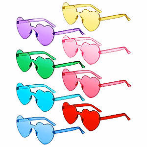 EBOOT 8 Pairs Kids Heart Shaped Sunglasses Rimless Transparent Candy Color Eyewear Vintage Rainbow Sunglasses Bulk for Age 5-12 Kid (Multicolor)