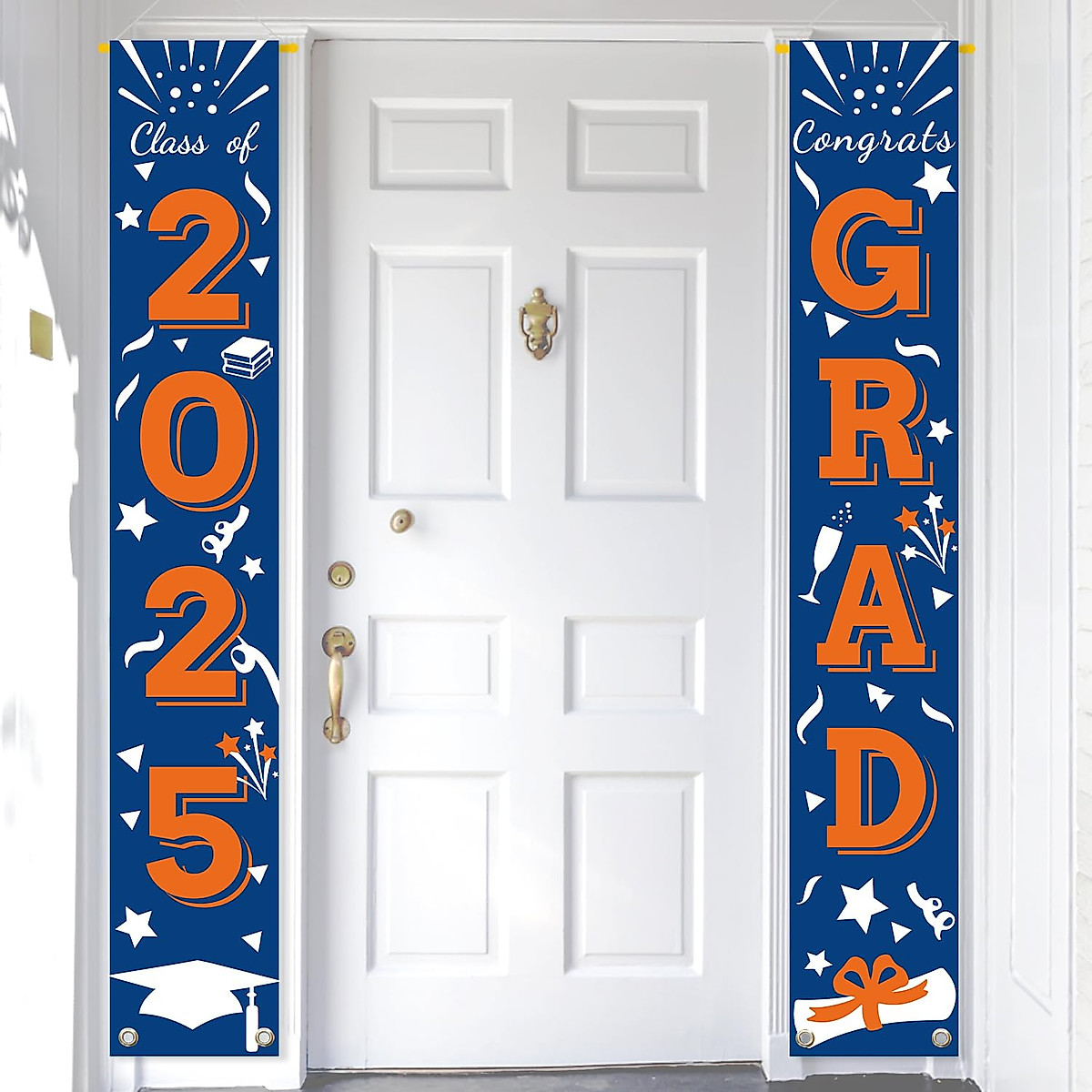 Graduation Porch Banner Class Sign Congrats Grad Hanging Flags High School College University Party Decoration For Front Door Outdoor Blue Orange