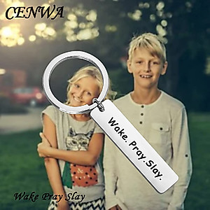 CENWA Wake Pray Slay Quote College Student Gift Friendship Keychain Morning Motivation Inspiring Jewelry Gift For Best Friend (Wake play slay K)