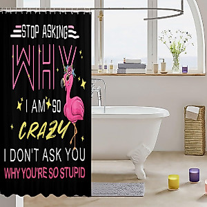 Manfei Cartoon Flamingo Kids Shower Curtains,Tropical American Animals Cute Bathroom Curtains for Girls Boys Adults,Stars Romantic Pink Kawaii Waterproof Curtains,12 Hooks Suits,72" W x 72" L