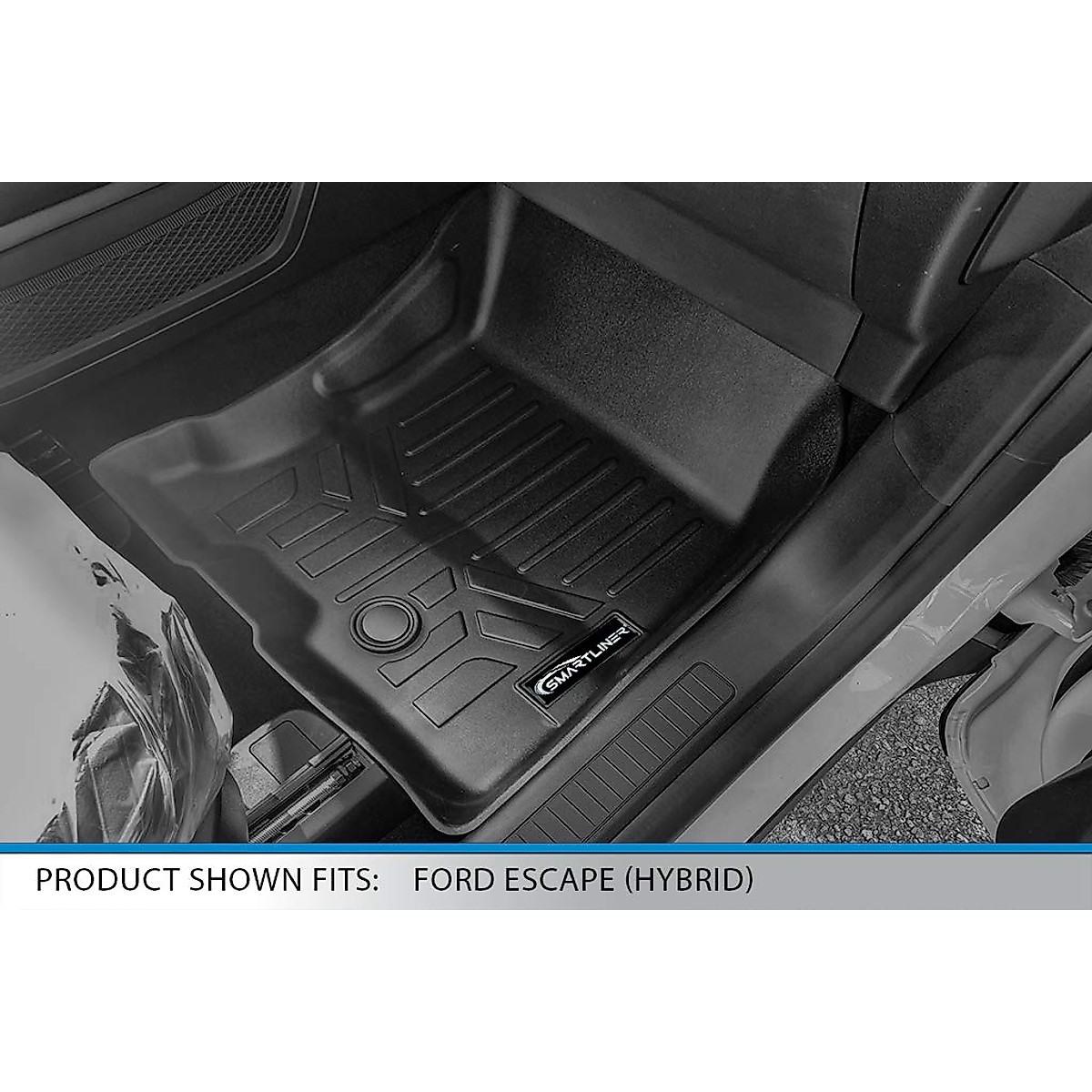 SMARTLINER All Weather Custom Fit Floor Mats 2 Row Liner Set Black Compatible with 2020-2023 Ford Escape (Hybrid Models Only)