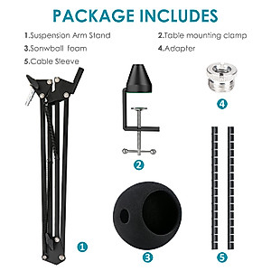 YOUSHARES Microphone Stand with Foam Cover - Mic Boom Arm Stand Pop Filter Compatible with Blue Snowball Microphone