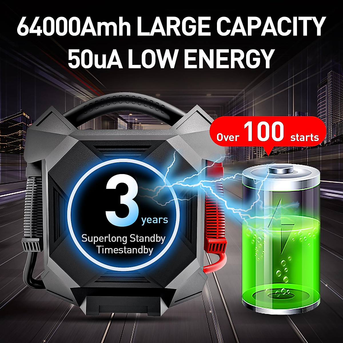 YULU CAT-797 Ultra-Powerful Jump Starter - 18000A 12V/24V Battery Booster Pack with Commercial Jumper Cables, Portable and Safe for Gasoline and Diesel Engines up to 50-Liters