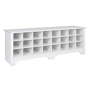 Prepac 24 Shoe Cubby Wide Hall Bench, 15.5" D x 60" W x 20.25" H, White