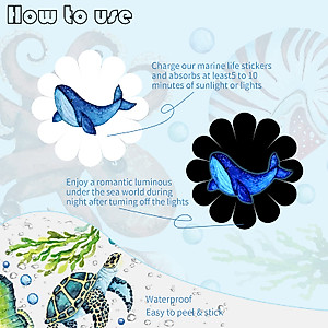 52 Pieces Glowing Wall Stickers Sea Turtle Wall Decals Ocean Creature Wall Stickers Waterproof Ocean Wall Sticker PVC Sea Animals Wall Stickers for Kids Room Living Room Nursery Bathroom Decoration