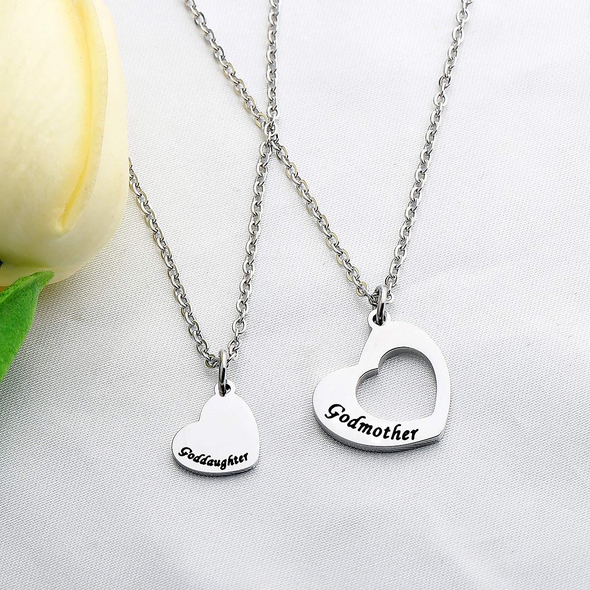 FUSTMW Goddaughter Necklace Godmother In Heart Matching Necklace Set Goddaughter Baptism Gift Religious Jewelry for Godmother (necklace set)