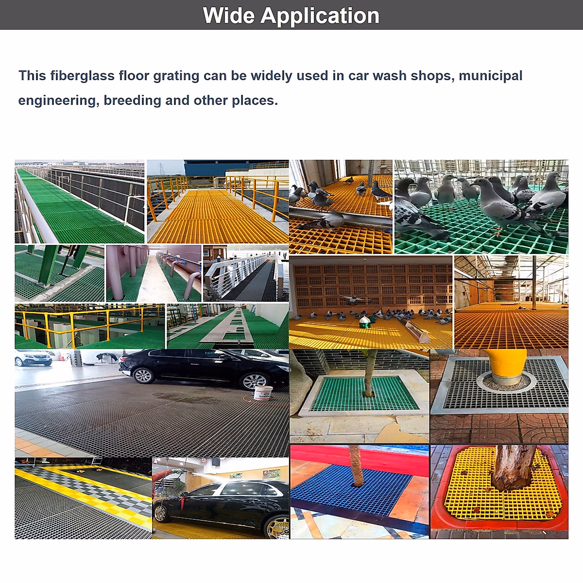 Banfluxion 39.4"x19" Gray FRP Grating Rectangular Fiberglass Floor Grating 1.5" Thickness 0.5 tons Bearing Capacity