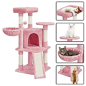 Topeakmart 42in Pink Cat Tree for Indoor Cats, Cat Tower Stand Play House with Sisal-Covered Scratching Posts, Multi-Level Cat Furniture Activity Center