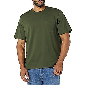 Amazon Essentials Men's Regular-Fit Short-Sleeve Crewneck Pocket T-Shirt, Pack of 2, Black/Olive, Large