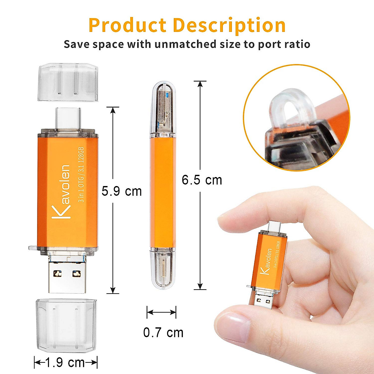 Kavolen 3 in1 128GB High Speed Photo Backup Stick for Android Phones&PC&Laptop. Photo-Memory-Stick-for All Samsung Galaxy Phones.LG,Google Pixel, Huawei, Moto etc.