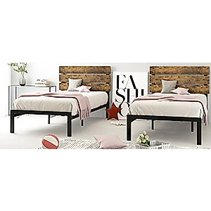 SHA CERLIN Twin Size Platform Bed Frame with Wood headboard and Metal Slats/Rustic Country Style Mattress Foundation/Box Spring Optional/Strong Metal Slats Support/Easy Assembly, Dark Brown