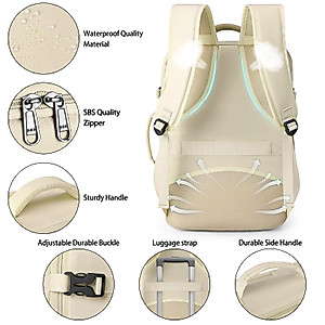Travel Backpack for Men Women 17 Inch Flight Approved Carry on Backpack Waterproof Large 40L Luggage Daypack Business College Weekender Overnight Laptop Backpack with 3 Packing Cubes, Beige