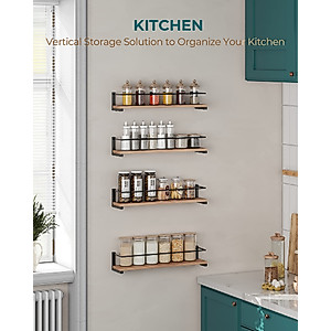 OROPY Spice Rack Wall Mounted, Rustic Wood Hanging Spice Rack over the Stove, Kitchen Wall Spice Rack, 2 Pack