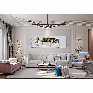 YHSKY ARTS Coastal Canvas Wall Art with Textured - Large Mouth Fish Paintings, Modern Abstract Marine Life Pictures for Living Room Bedroom Bathroom Decor