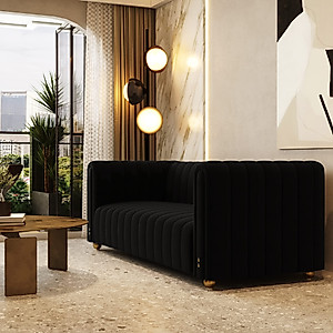 STORFENBOR 81" Black Velvet Sofa Mid Century Modern Couch for 3 Person Chesterfield Tufted Velvet Couches for Living Room Apartment Bedroom Office