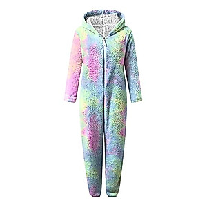 Aniywn Adult Fleece Onesie Pajamas for Women Tie Dye Print Costume Jumpsuit Romper Hoodie Jumpsuit Pajamas Homewear Pink